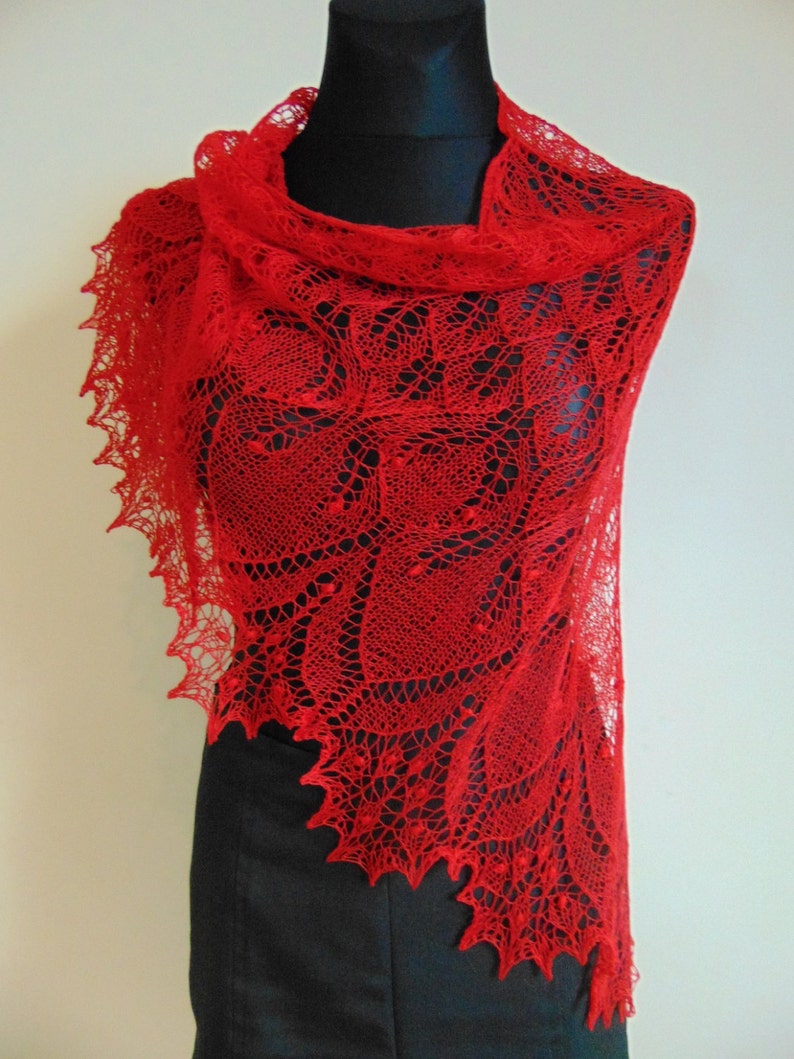 Triangular Red or White Lace Shawl, White Hand Knitted Lace Shawl,shawl ...