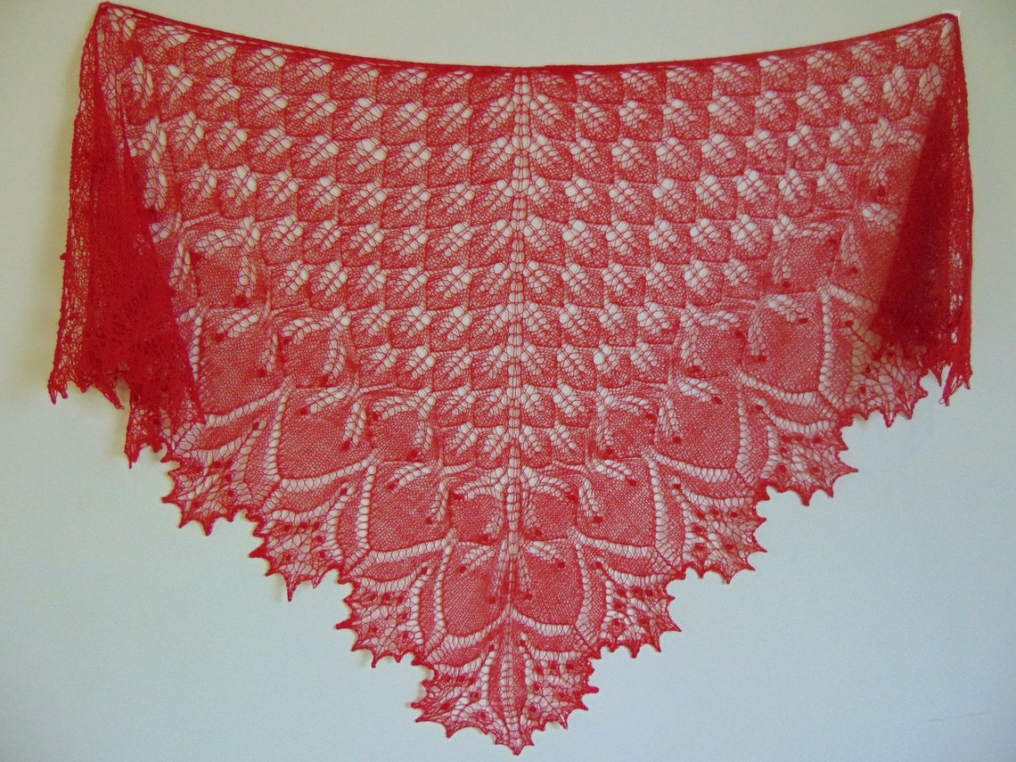 Triangular Red or White Lace Shawl White Hand Knitted Lace - Etsy
