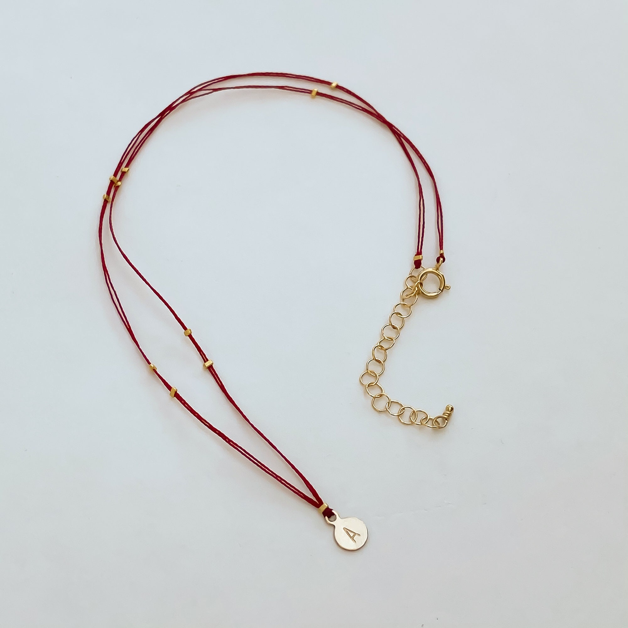 Tiny Initial Necklace Red String Necklace Custom Good Luck - Etsy