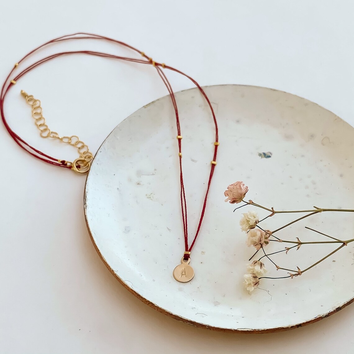 Tiny Initial Necklace Red String Necklace Custom Good Luck - Etsy