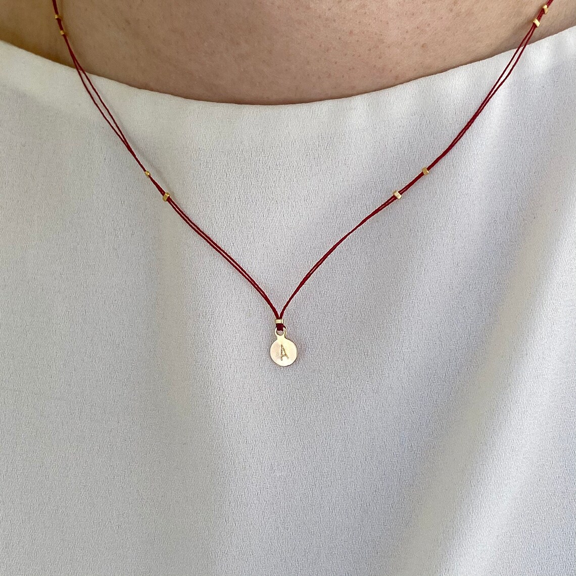 Tiny Initial Necklace Red String Necklace Custom Good Luck - Etsy