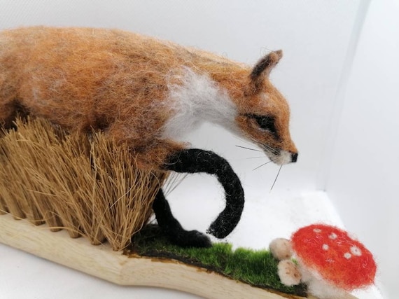 Autumn Forager Needle Felt Fox on Vintage Brush - Etsy