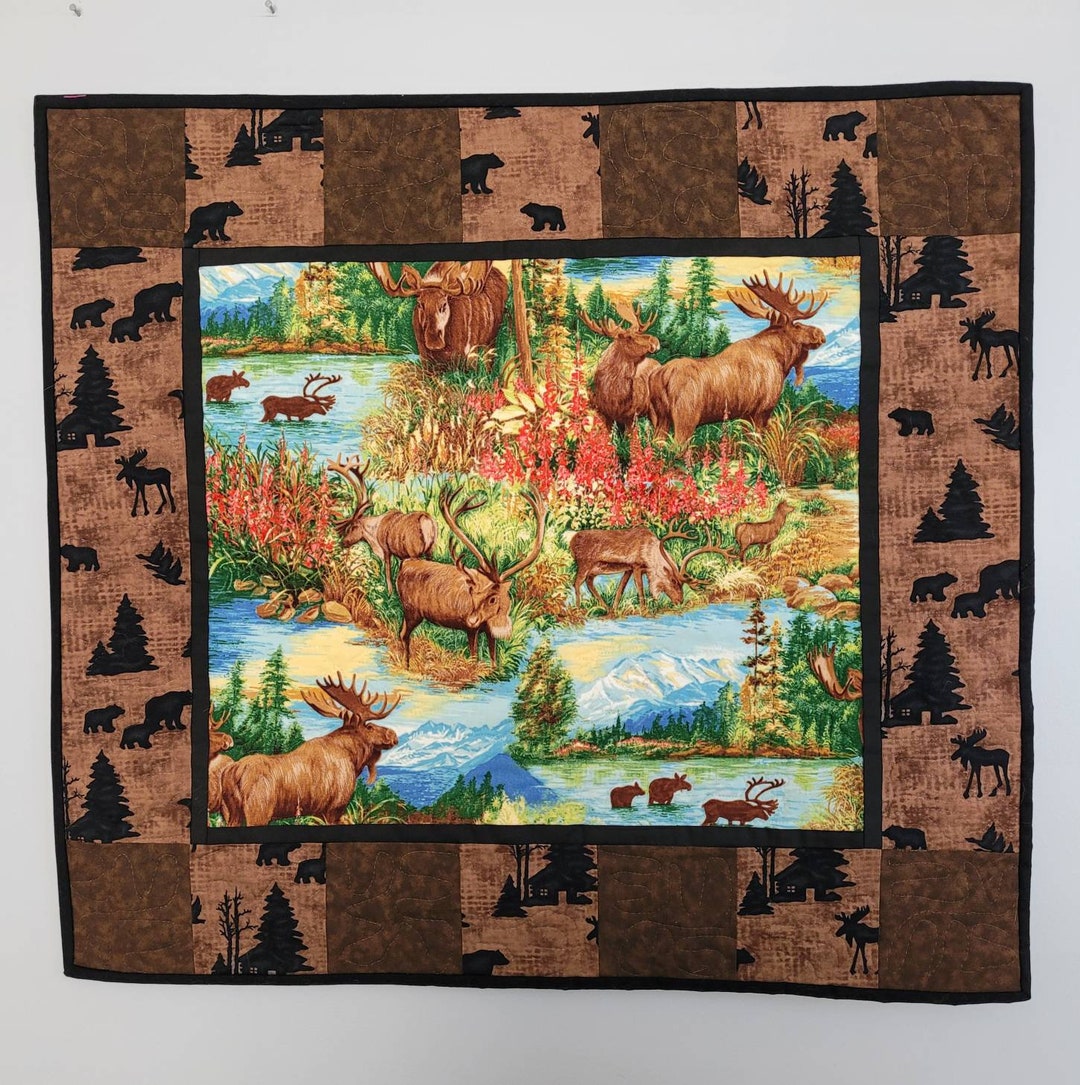 Quilted Wall Hanging, Moose Panel Quilt, Cottage Cabin Decor, Man Cave ...