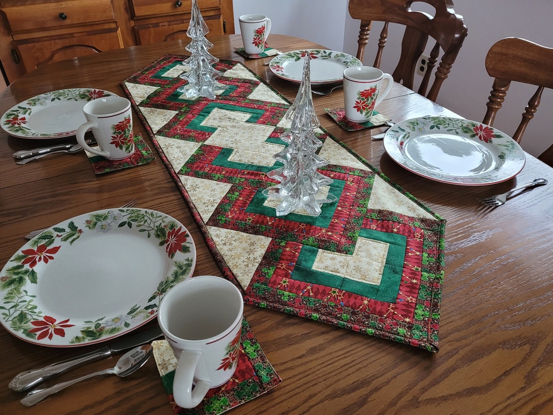 Christmas Table Runner and Coaster Set Quilted Table Runner - Etsy
