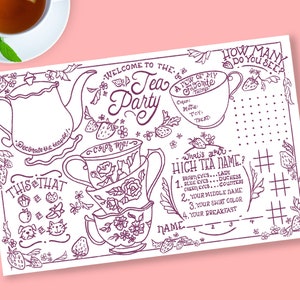 Tea Party Coloring Placemat, Tea Time, Printable, High Tea Birthday ...
