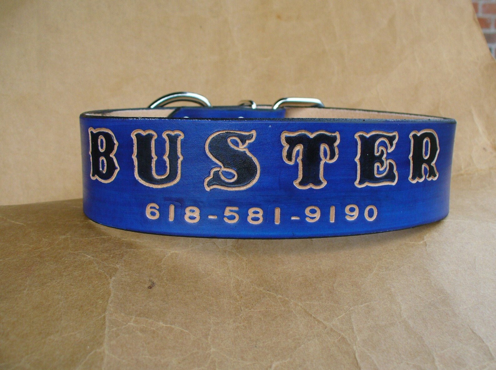 Personalized Leather Dog Collar Blue Custom Made Collar With - Etsy