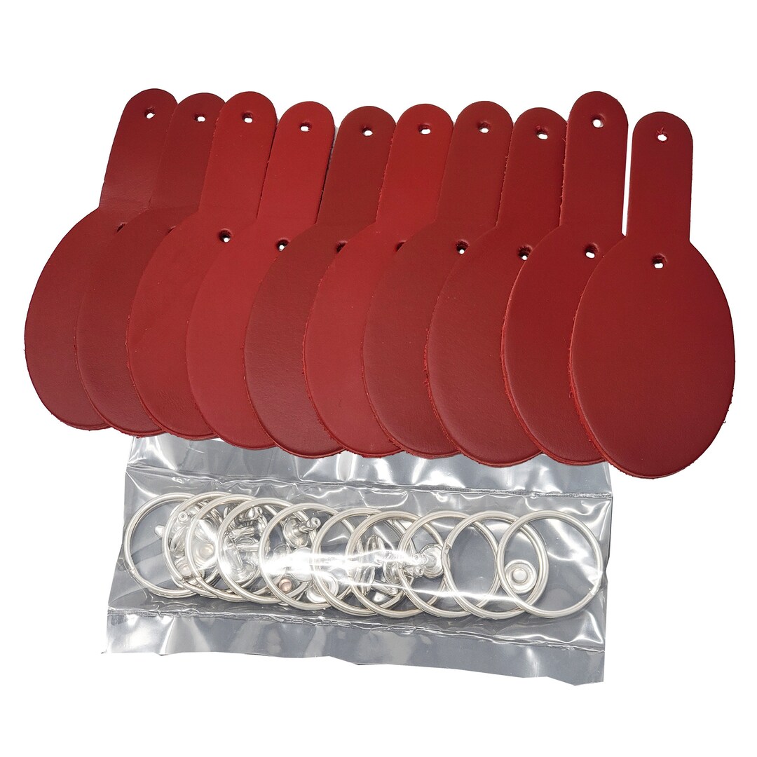 Red Leather Keychains Blank 10 Pack, DIY Leather Key Fobs Kit, Hardware ...
