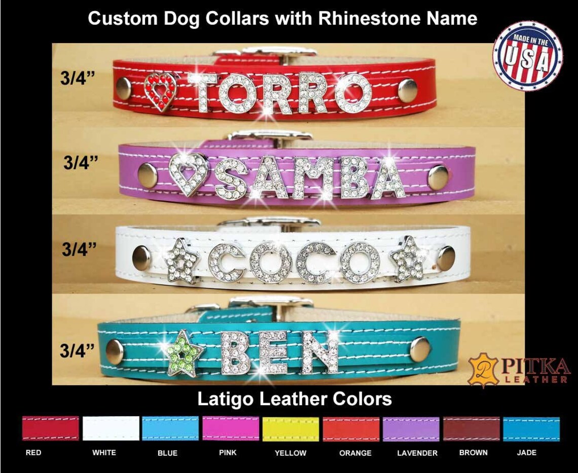 Personalized Rhinestone Dog Collars Custom Leather Collars | Etsy