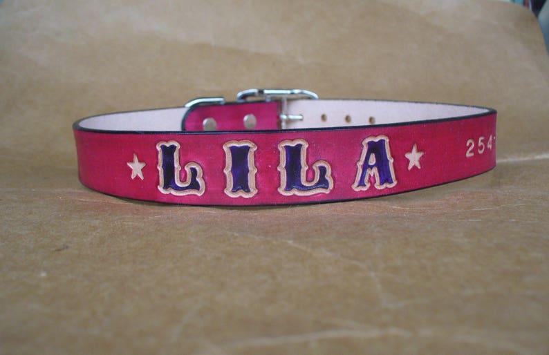 Red Leather Dog Collar – Personalized Embossed Name, Large Breed - Etsy