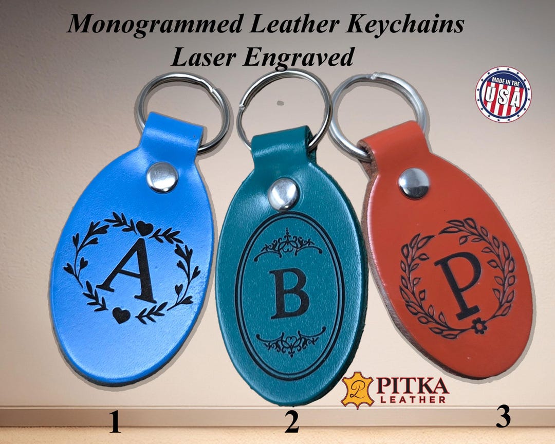Monogram Leather Keychain: Personalized Laser Engraved Accessory - Etsy