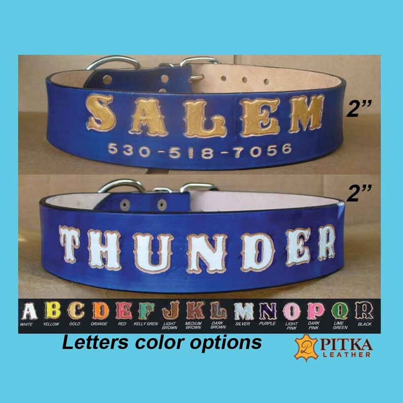Personalized Leather Dog Collar Blue Custom Made Collar With - Etsy