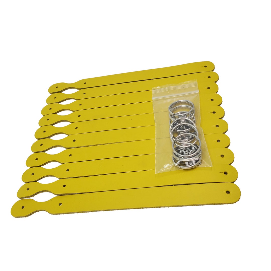 Yellow Leather Keychains 10 Pack. DIY Leather Key Fobs, Hardware ...