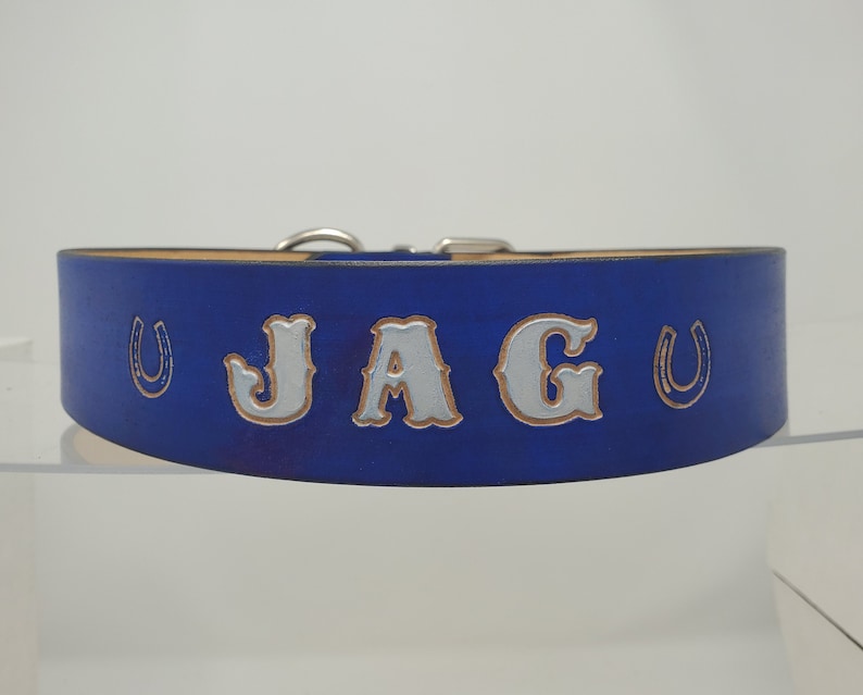 Personalized Leather Dog Collar Blue Custom Made Collar With - Etsy