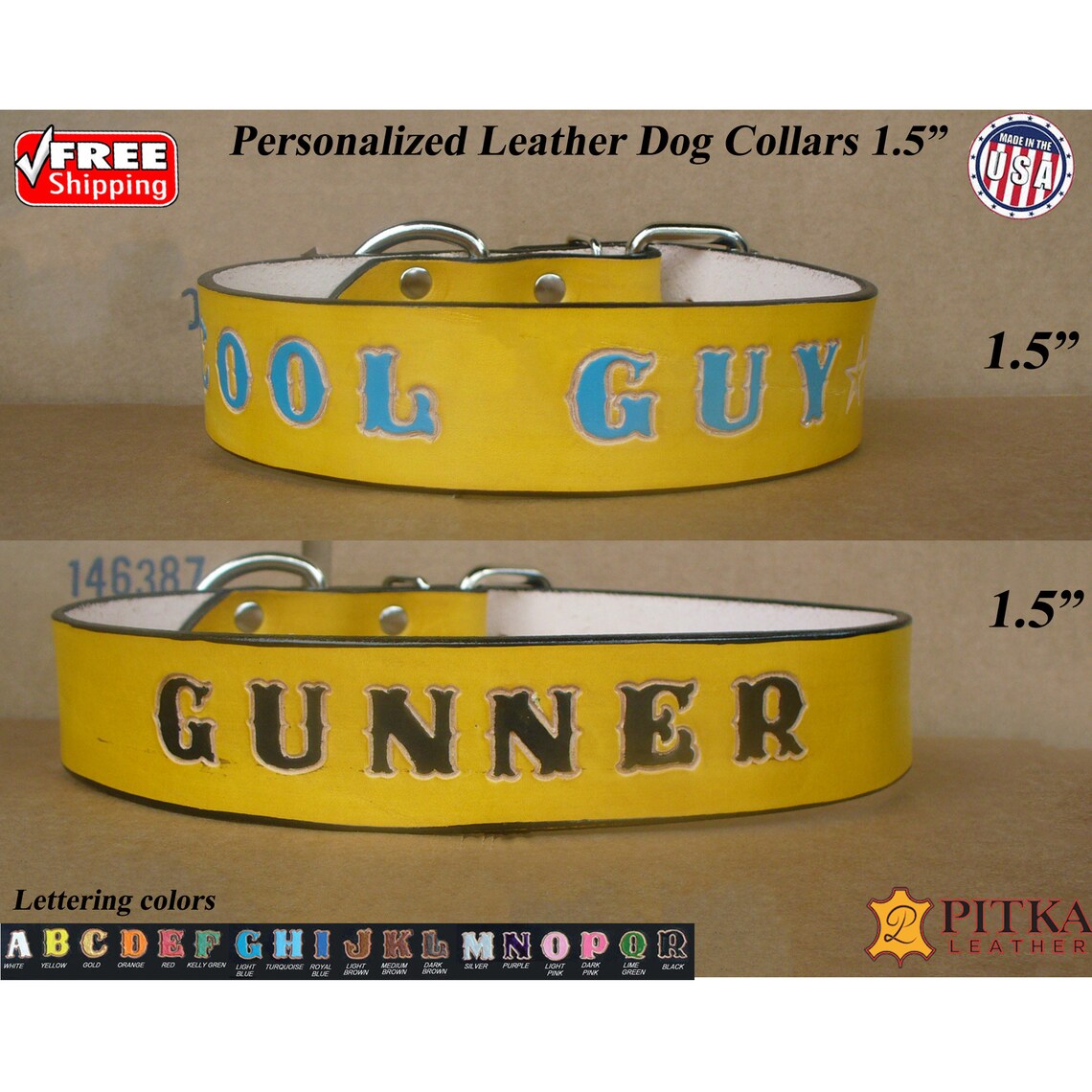 Leather Dog Collars Yellow XL Dog Collars for Big Dogs - Etsy