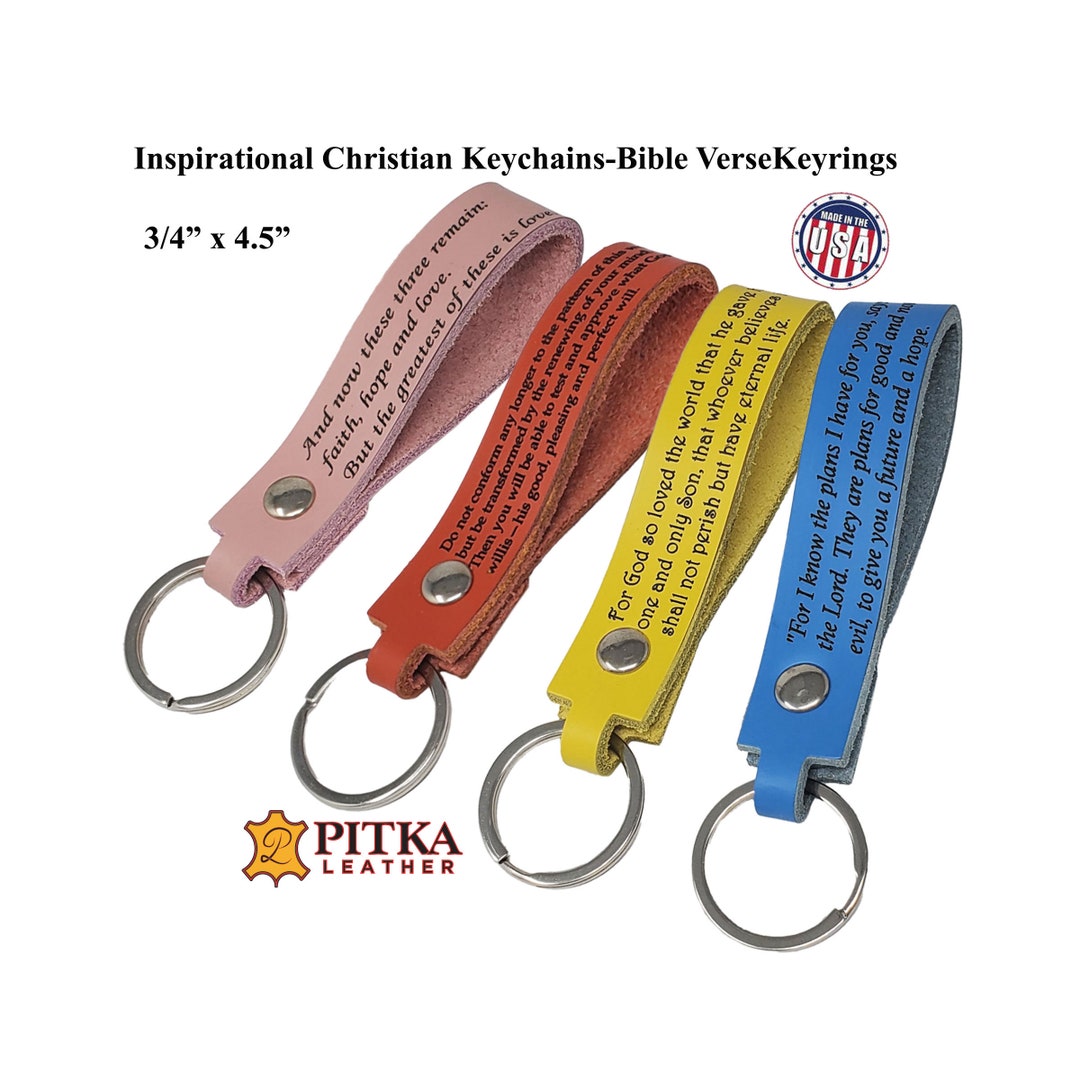 Bible Verse Leather Keyrings Laser Engraved 3/4" -inspirational ...