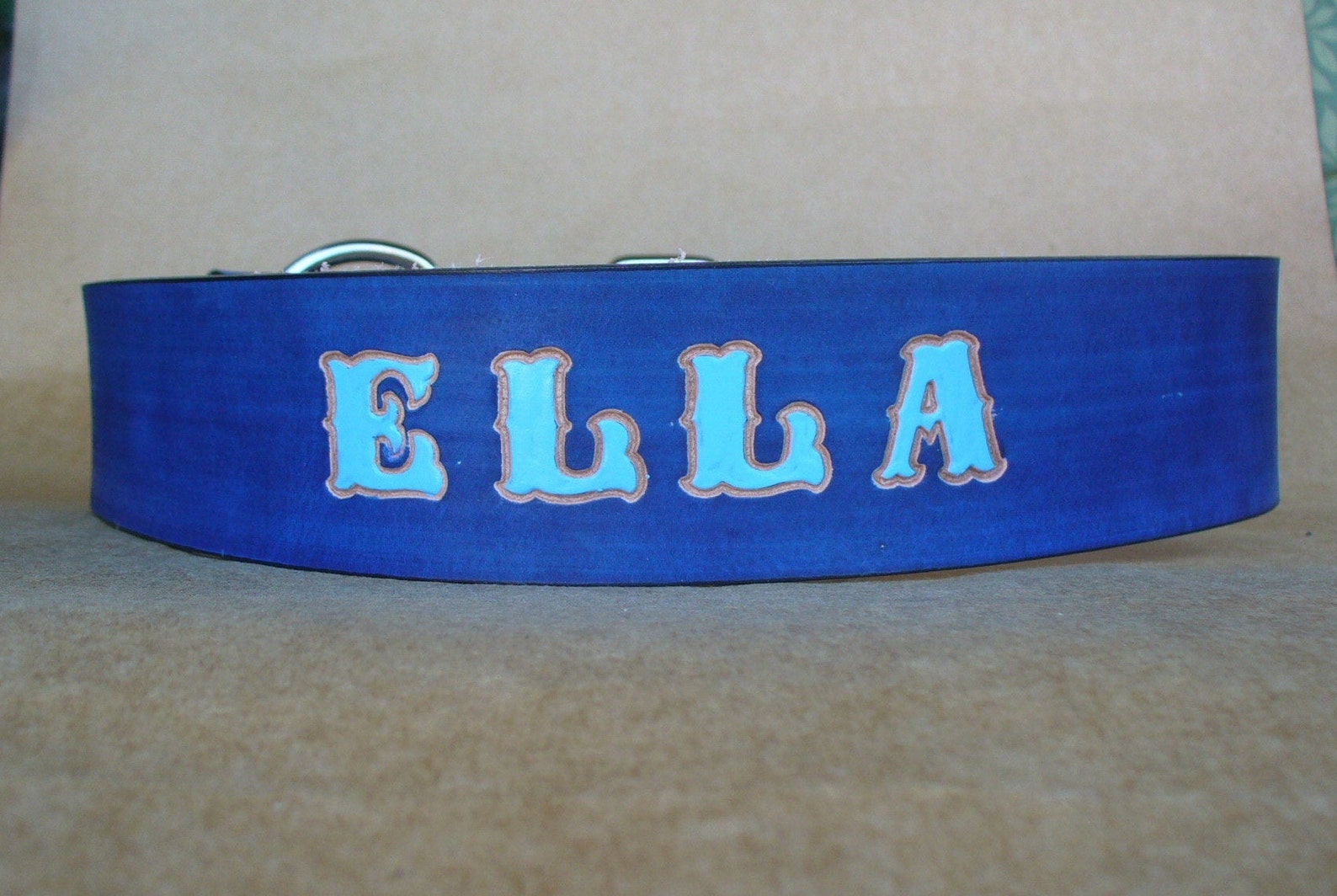Personalized Leather Dog Collar Blue Custom Made Collar With - Etsy
