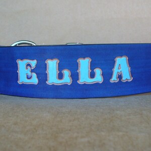 Personalized Leather Dog Collar - Blue Custom Made Collar With Name ...