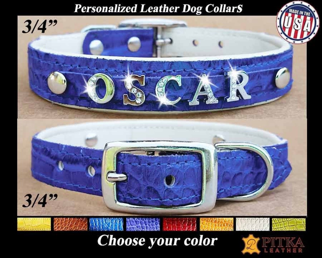 Bling Name Leather Collars Medium - Padded Custom Made Dog Collars ...