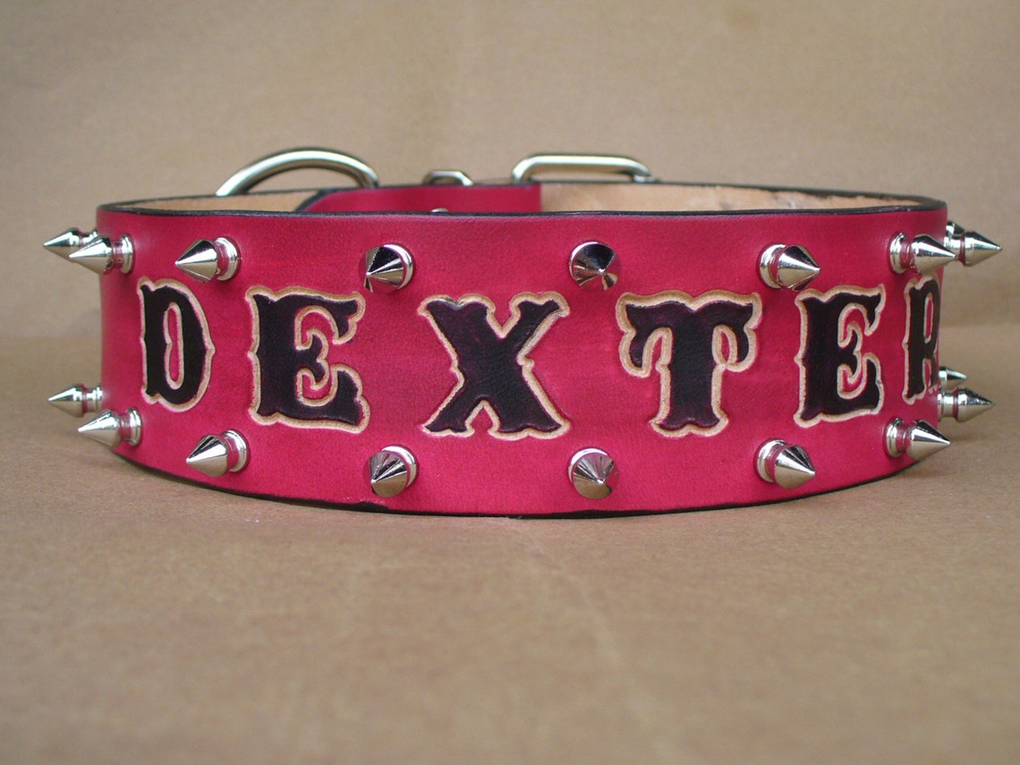 Red Spiked Pit Bull Collars - Leather Spiked Dog Collars for Pit Bulls ...