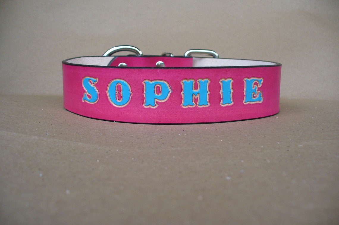 Pink Dog Collars Personalized Pink Leather Dog Collar - Etsy