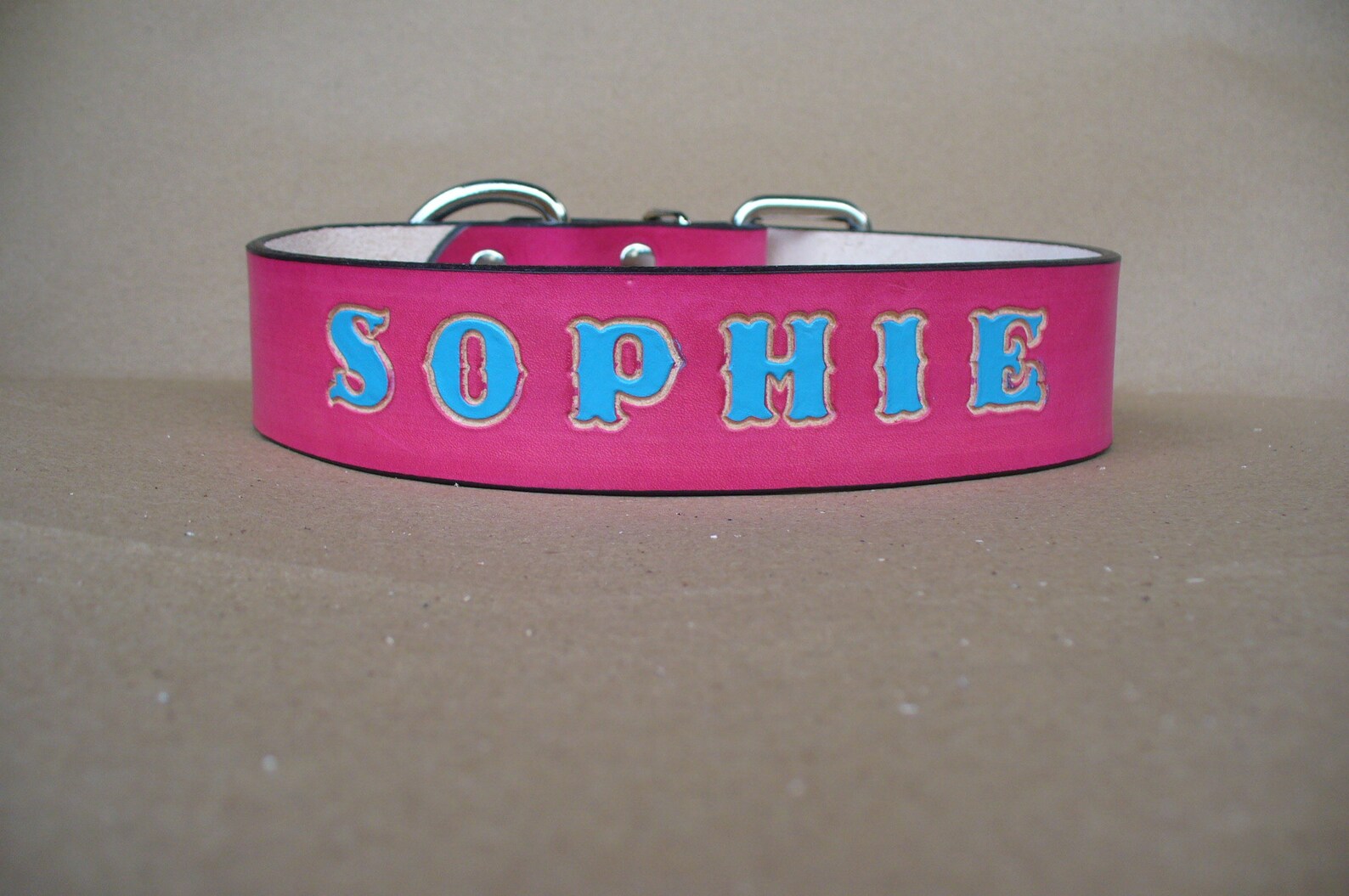 Pink Dog Collars - Personalized Pink Leather Dog Collar - Custom Made ...