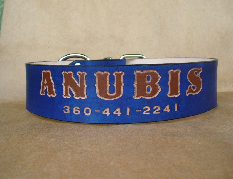 Personalized Leather Dog Collar Blue Custom Made Collar With - Etsy