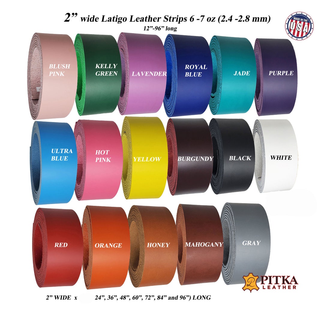 2" Wide Latigo Leather Strips: Heavy-duty Craft Belting, Bright Colors ...