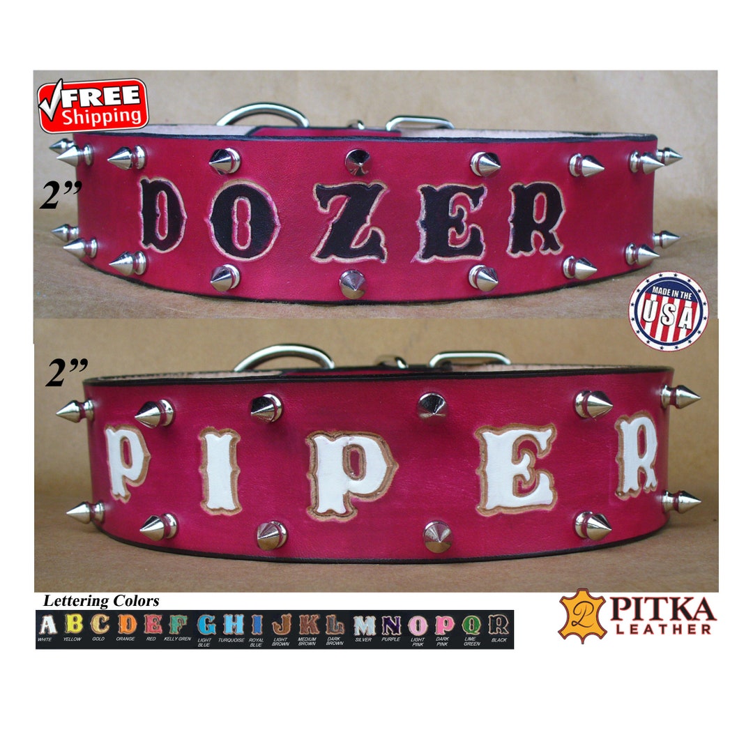 Red Spiked Pit Bull Collars Leather Spiked Dog Collars for - Etsy