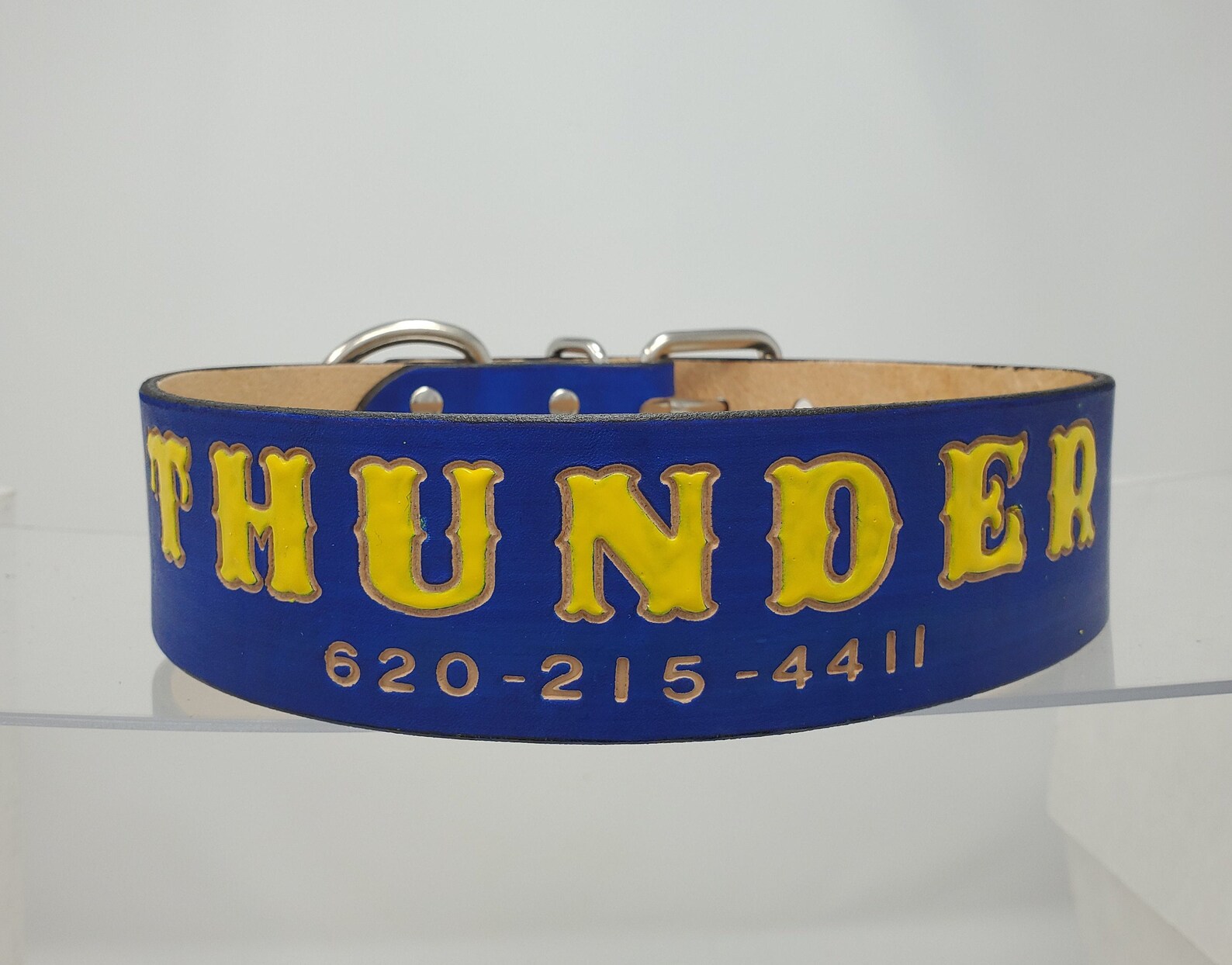 Personalized Leather Dog Collar Blue Custom Made Collar With - Etsy