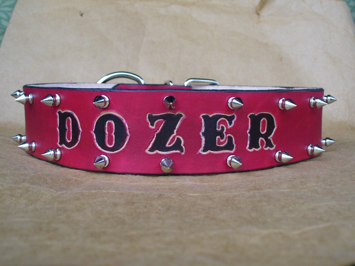 Red Spiked Pit Bull Collars - Leather Spiked Dog Collars for Pit Bulls ...