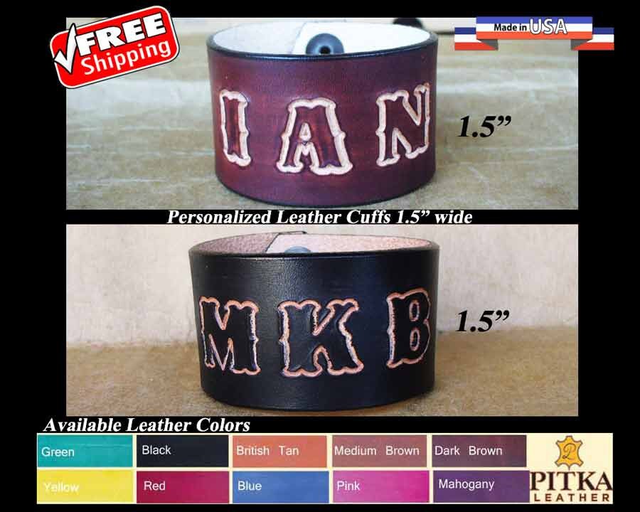 Men Leather Cuffs Name Leather Band 1.5 in Personalized | Etsy