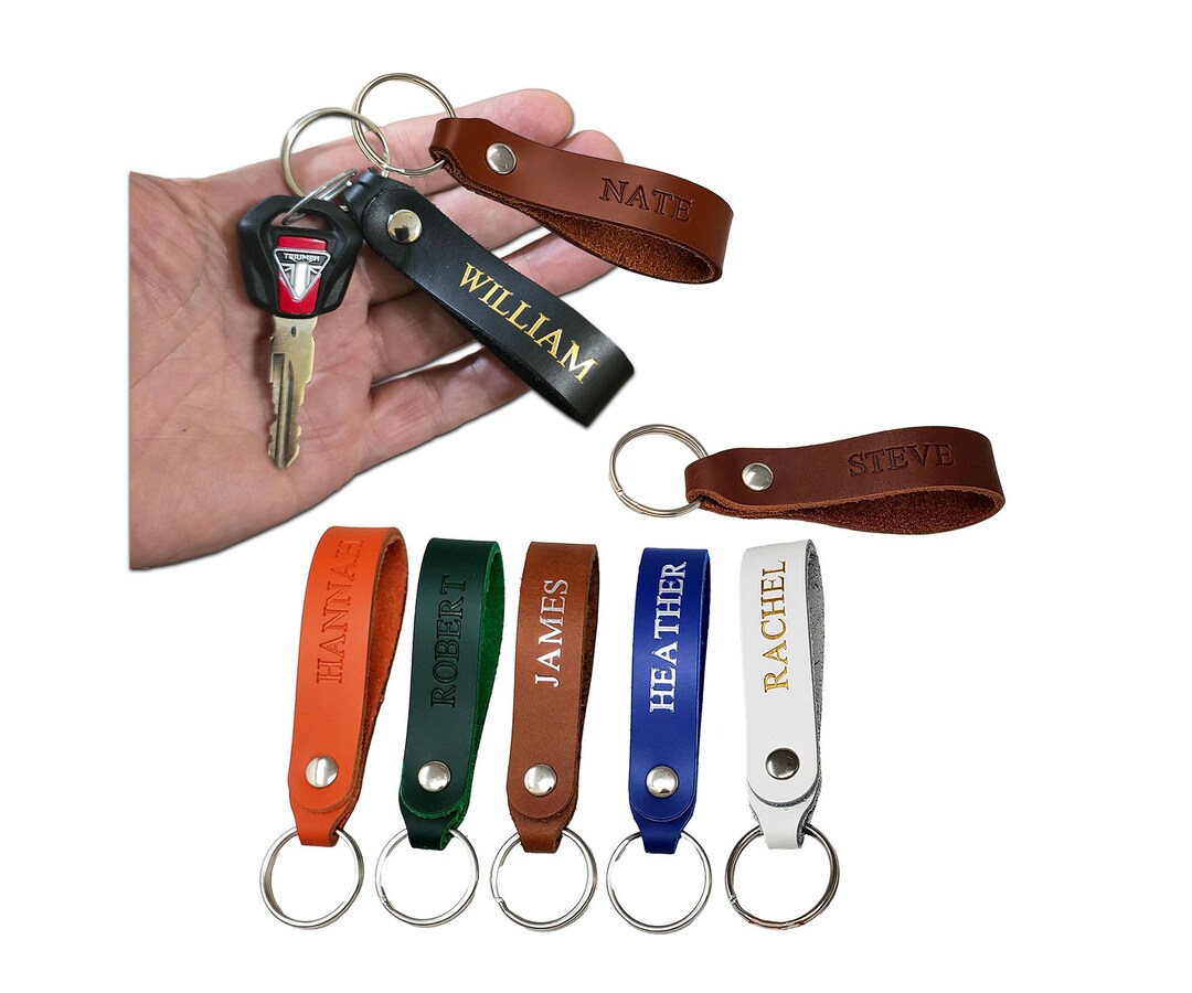 Personalized Leather Keychain: Custom Embossed Keyring, Handmade in USA ...