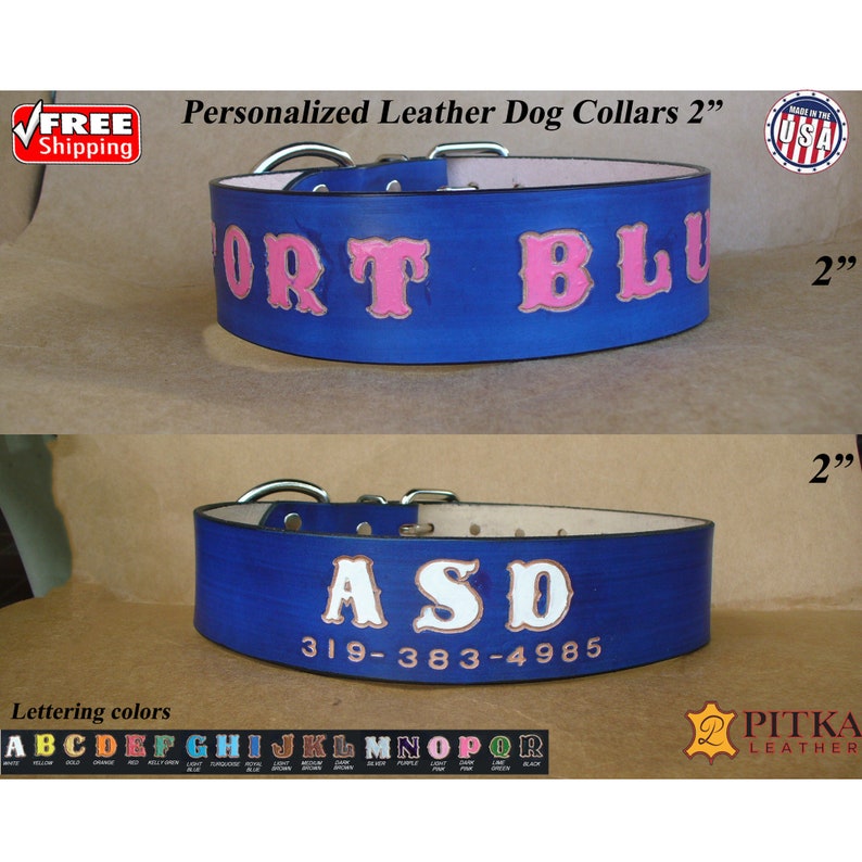 Personalized Leather Dog Collar Blue Custom Made Collar With - Etsy