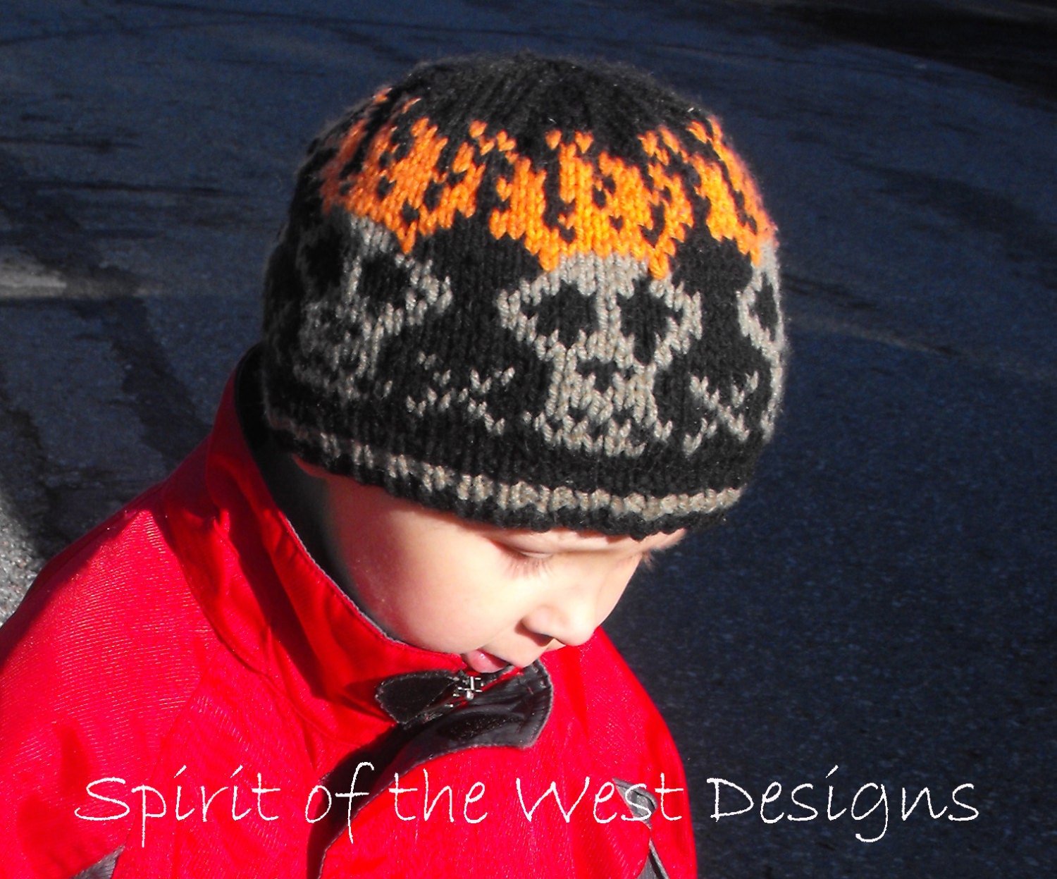 Knit Hat Pattern Flaming Skulls Toque Toddler Child Teen Adult Beanie ...