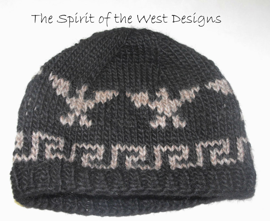 Knitting Pattern Cowichan Style Eagle Hat Knit Hat Toque Beanie Adult ...