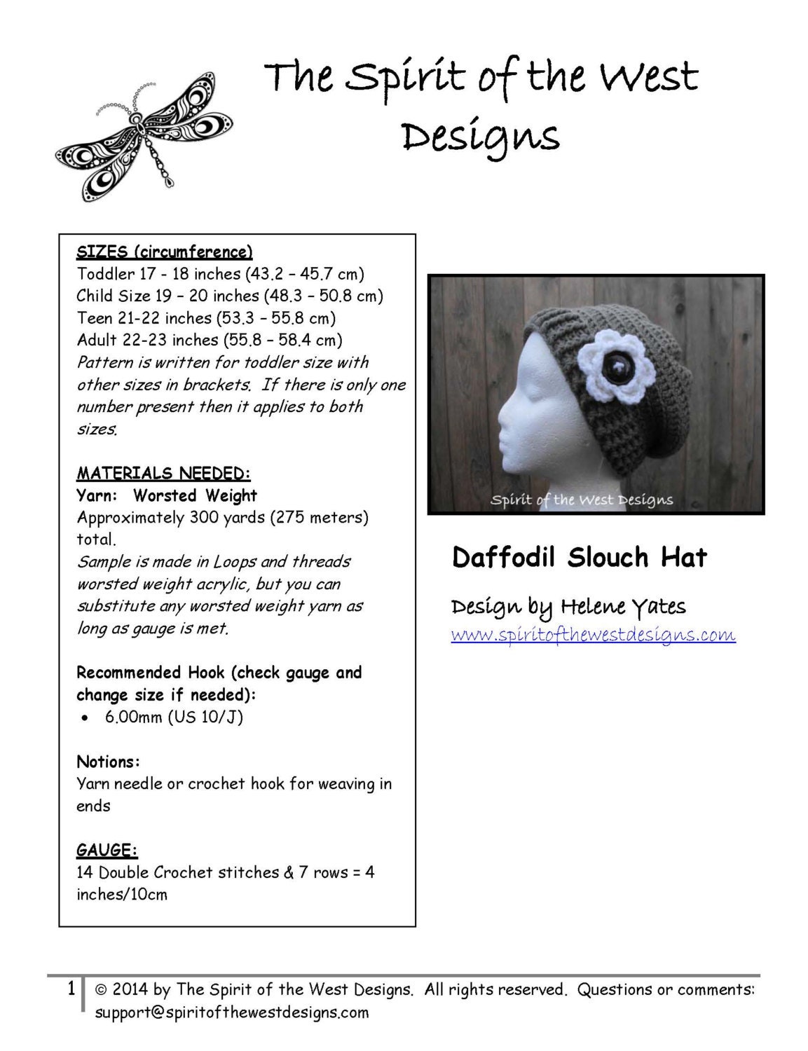 Crochet Pattern Daffodil Slouch Hat With Flower Toddler Child Teen ...