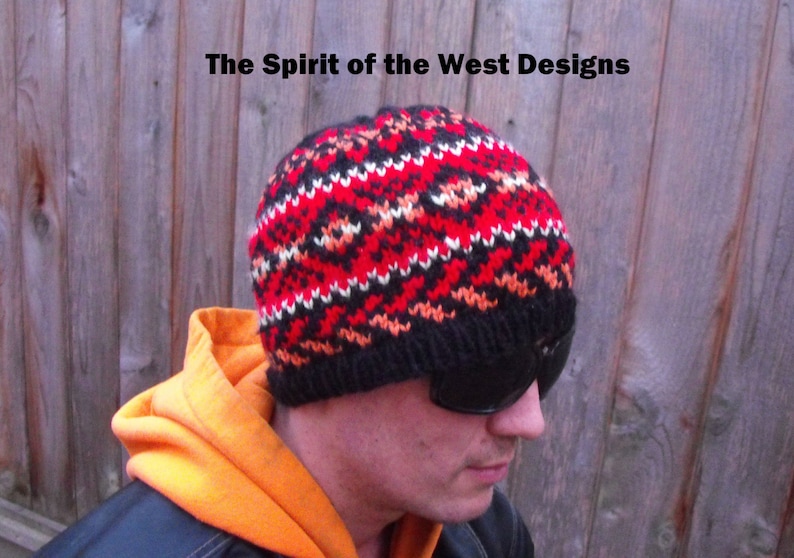 Western Sunset Hat Knitting Pattern Winter Hat Toque Teen Man Mens ...