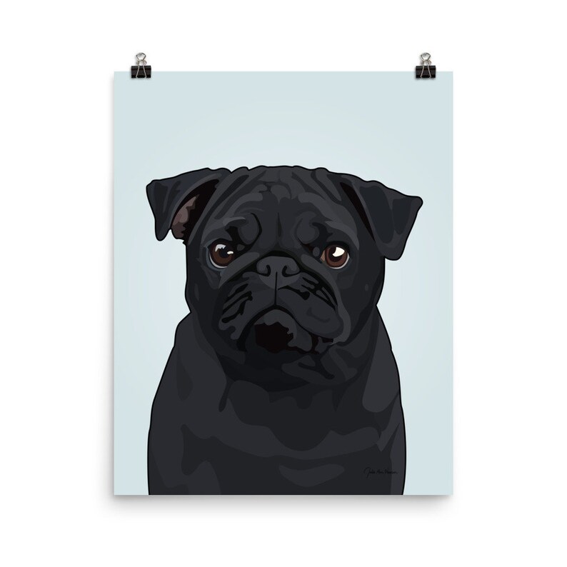 Black Pug Art Print Pug Dog Art Pug Decor Pug Wall Art Dog | Etsy