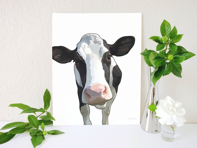 Cow Art Print Cow Painting Holstein Decor Modern Farmhouse - Etsy