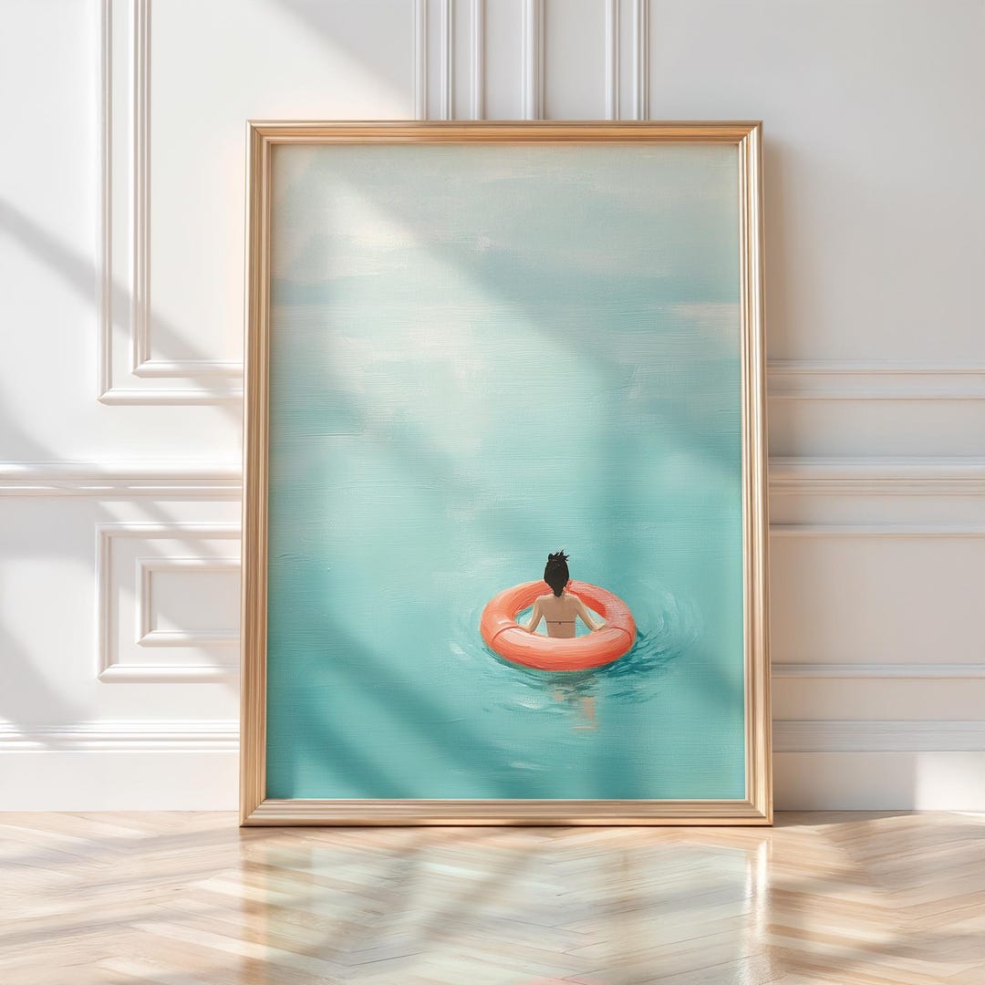 Girl Floating in Water Print, Woman in Ocean, Swimming Wall Art, Beach ...