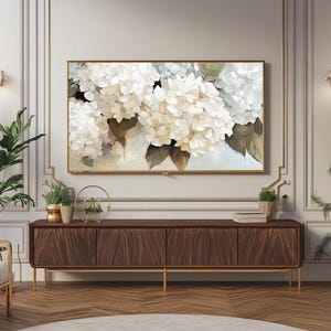 Hydrangea Flower Frame TV Art, Vintage White Flower Frame TV Art ...