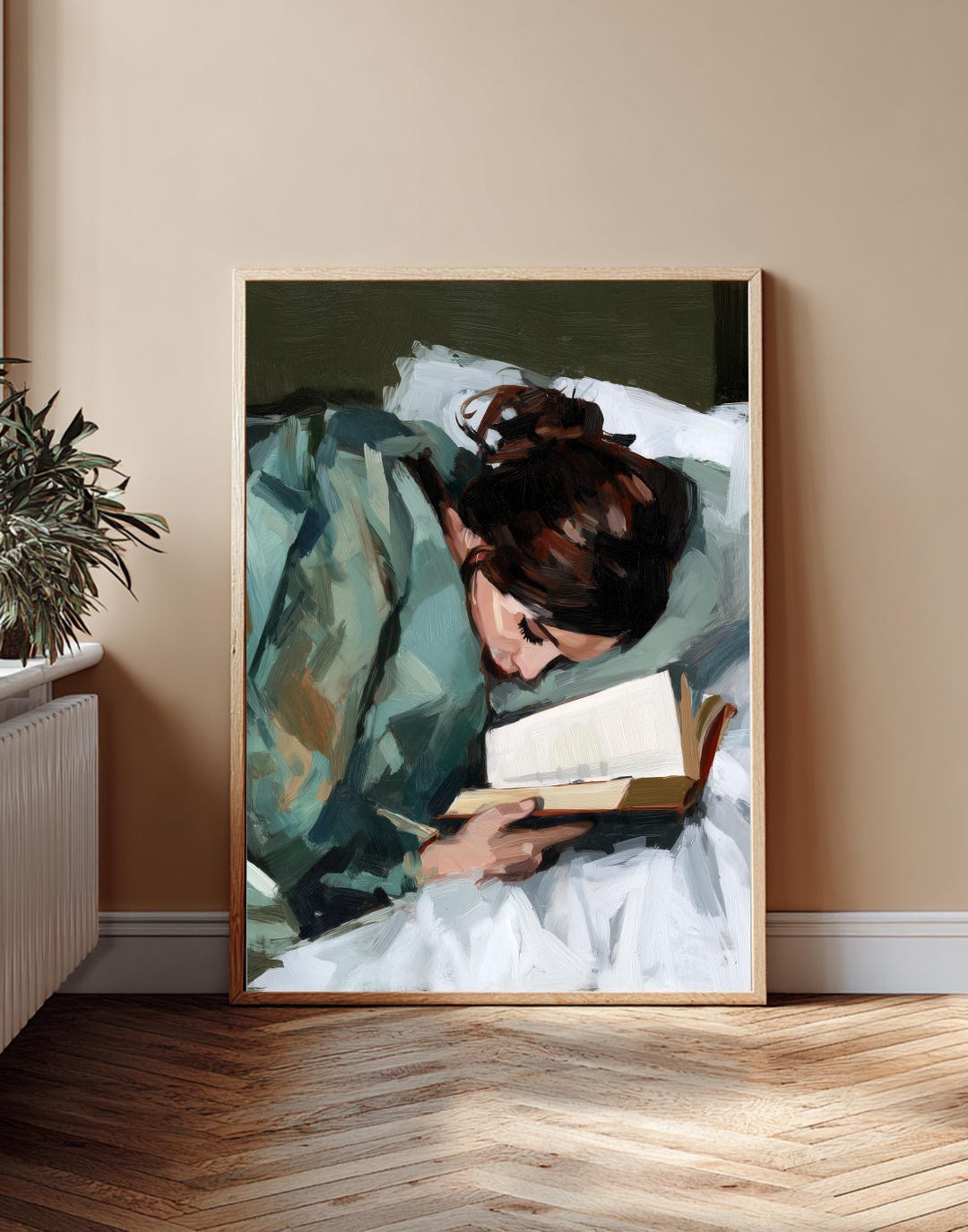 Girl Reading Wall Art, Abstract Girl With Book Print, Women Sleeping ...