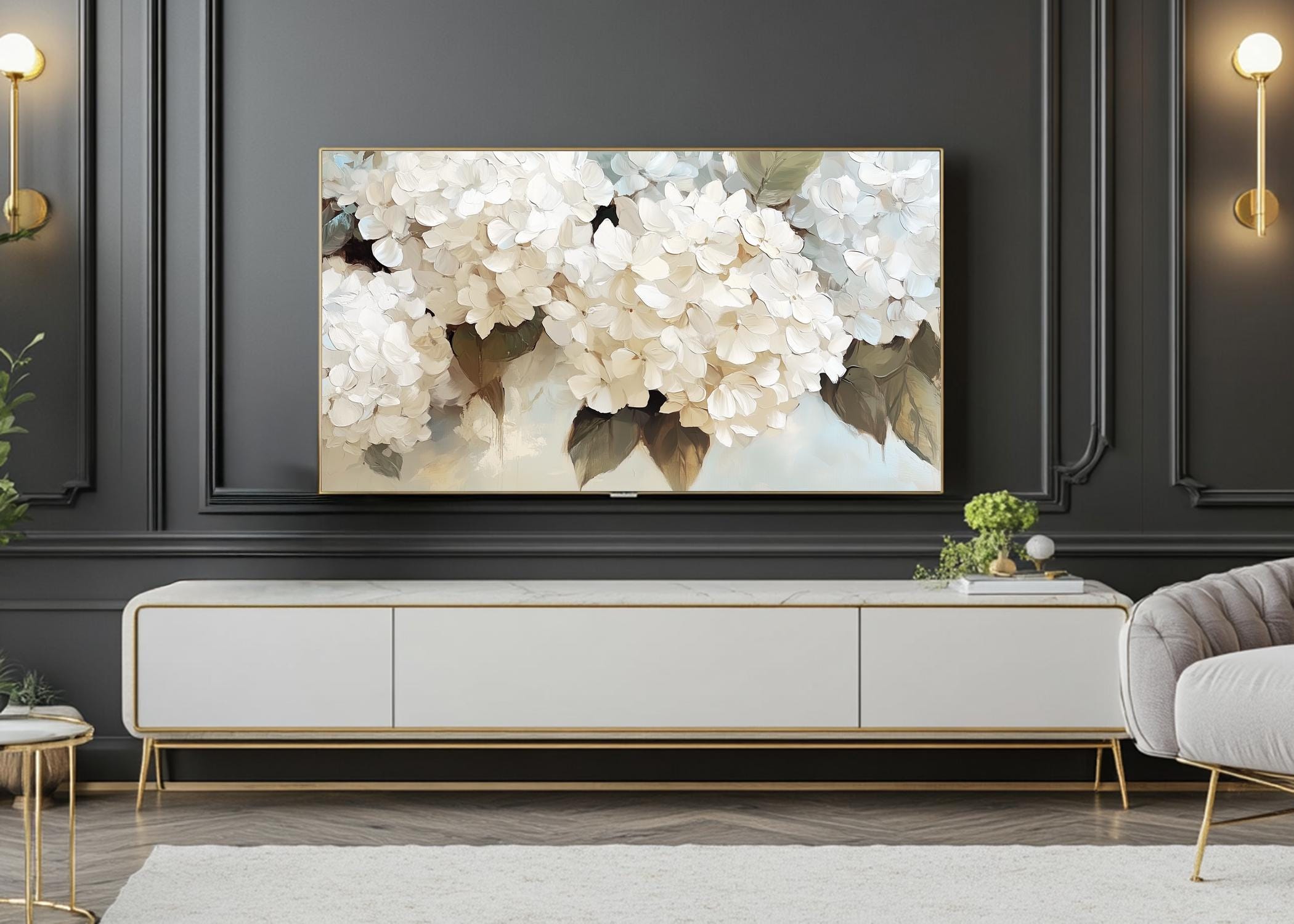 Hydrangea Flower Frame TV Art, Vintage White Flower Frame TV Art ...