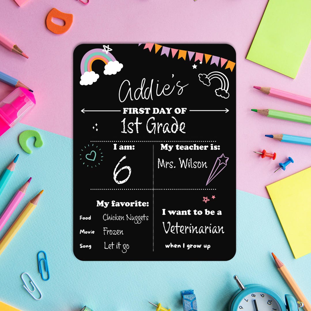 Back to School Sign - First Day of School Chalkboard - Reversible 1st ...