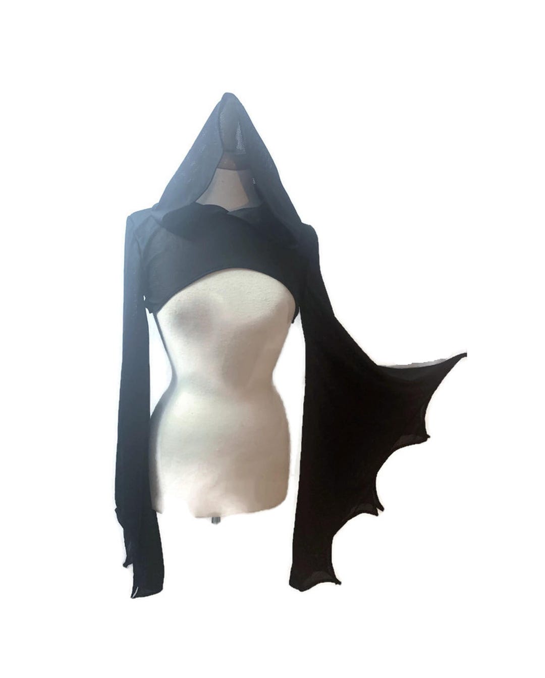 Goth Bat Shrug Hoodie Black Hooded Bolero Huge Flared Scalloped Bell ...