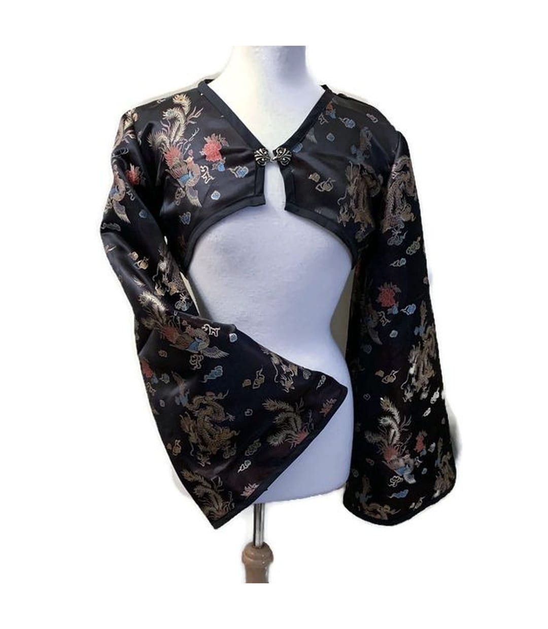 Dragon Goth Shrug Bolero Black Red or Gold Flared Bell Sleeves Oriental ...