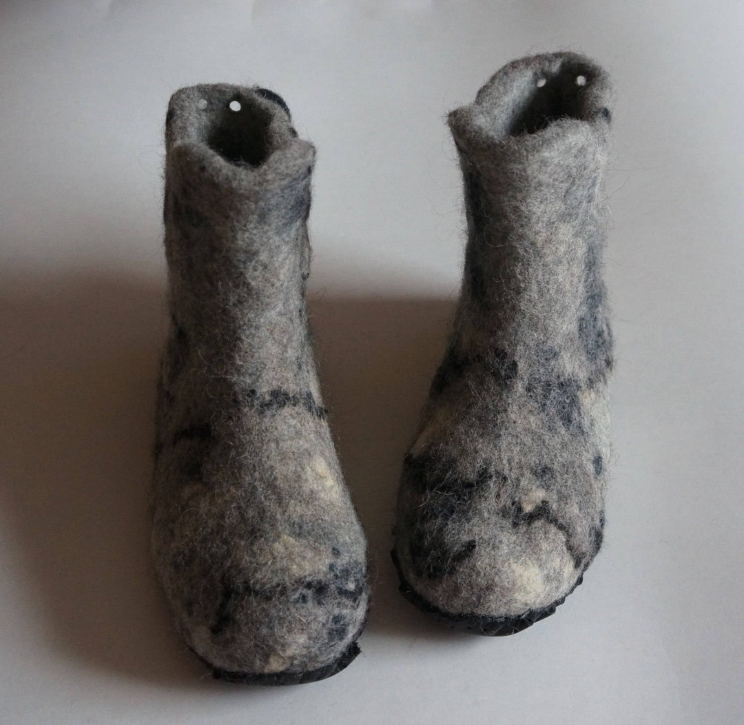 Winter Boots From Natural Wool With Leather Soles / Handmade Eco ...