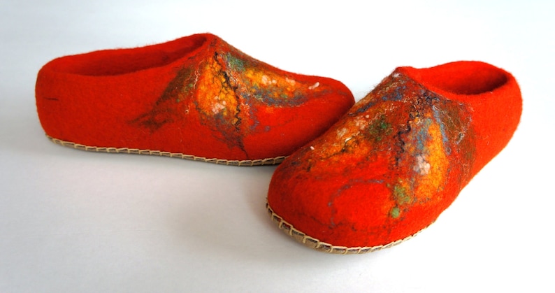 Orange Felted Wool Slippers / Eco Friendly Women Slippers / Wool Shoes ...