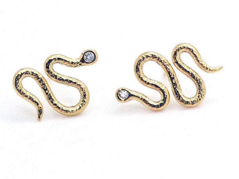 Snake Earrings 18K Gold Diamond Earrings Gold Snake | Etsy