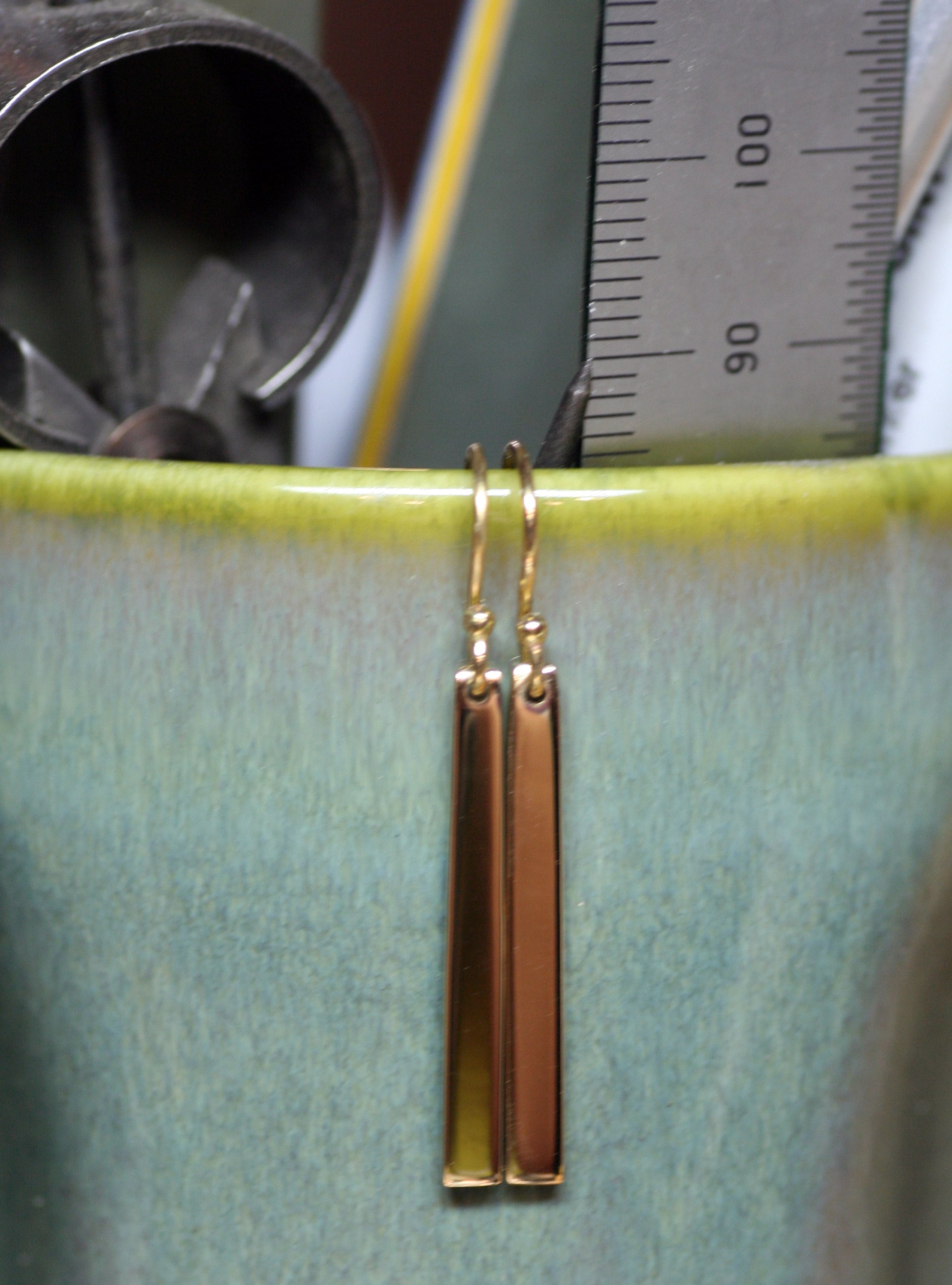Long Gold Bar Earrings, Solid Gold Earrings, 18k Gold, Skinny Bar ...